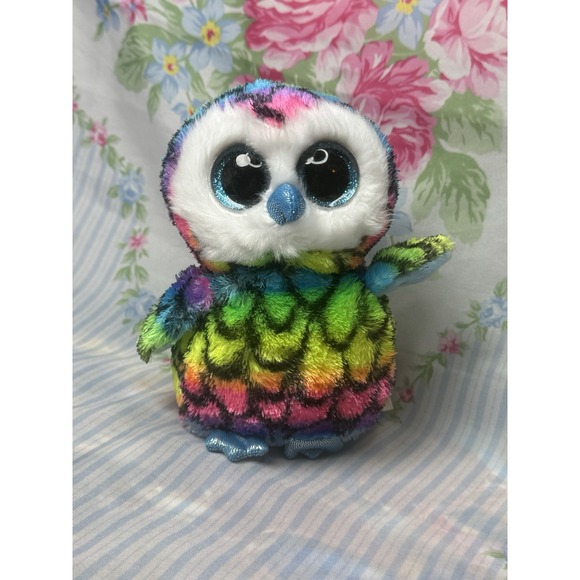 Ty | Toys | Ty Beanie Boo Aria The Owl Rainbow Plush 6 Glitter Eyes ...